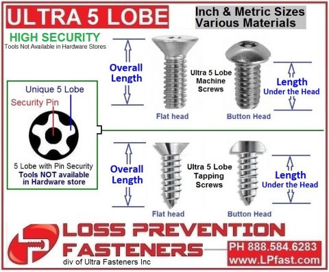 5 Lobe Pin - Loss Prevention Fasteners