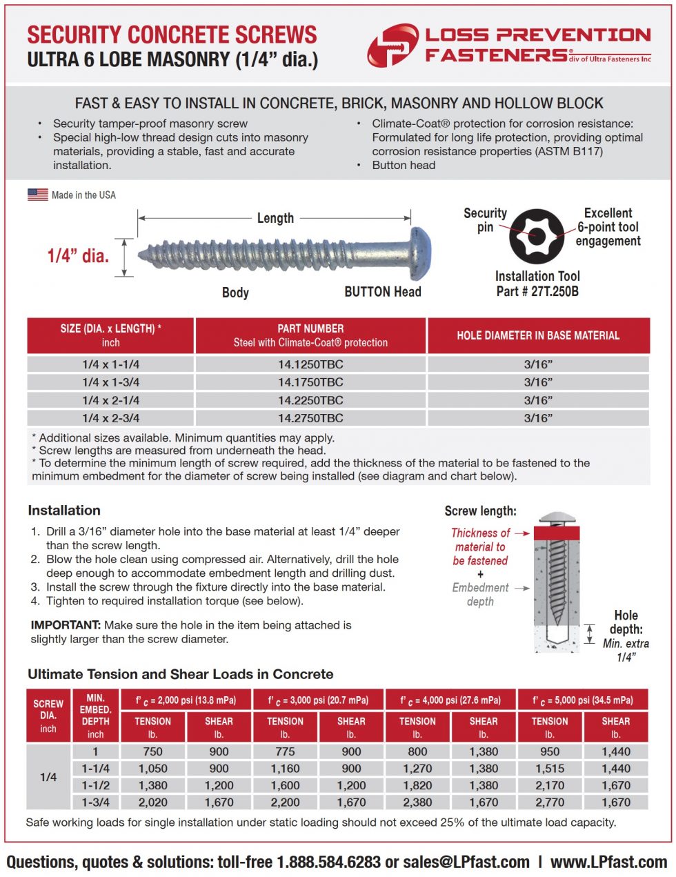 Screws - Masonry - Loss Prevention Fasteners