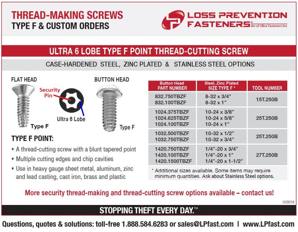 Screws - Thread Cutting - Loss Prevention Fasteners