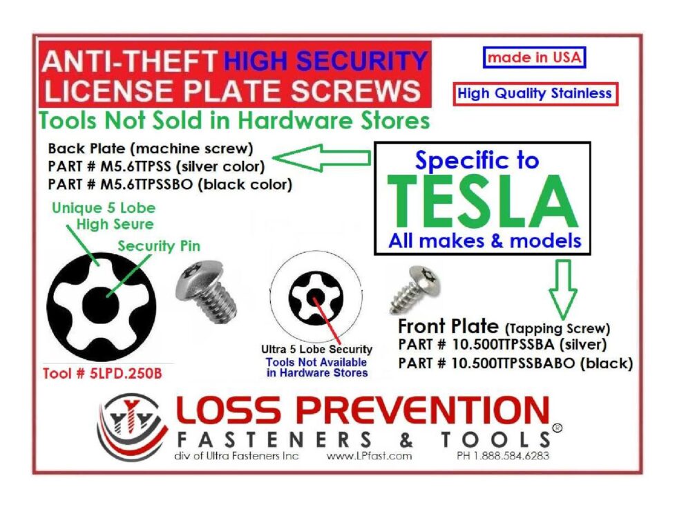 Tesla License Plate Security Screws Loss Prevention Fasteners tesla-license-plate-security-screws-loss-prevention-fasteners