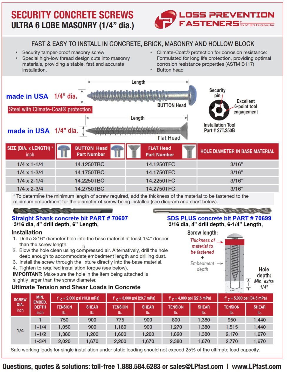 Screws - Masonry - Loss Prevention Fasteners